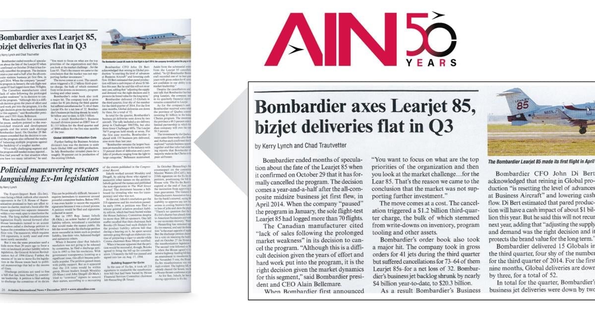 learjet 85 cancelled