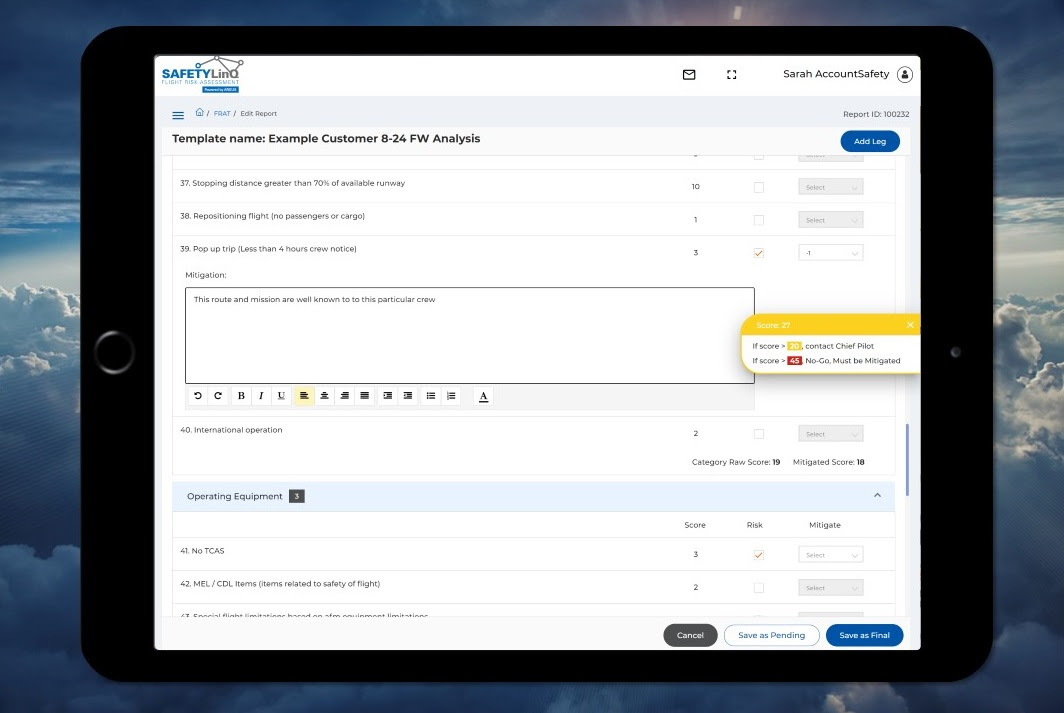 Argus Develops Customizable FRAT Tool, SafetyLinQ | Aviation ...