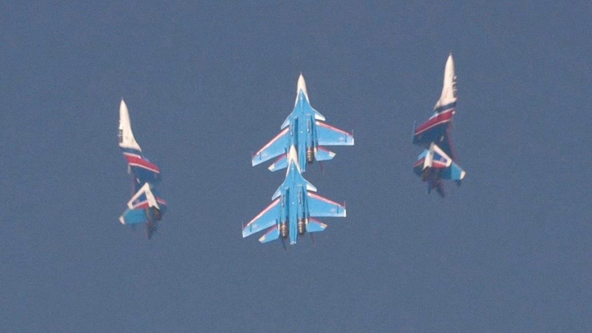 Russian Knights Perform Aerobatics with Sukhoi Su-30SM Fighters at ...